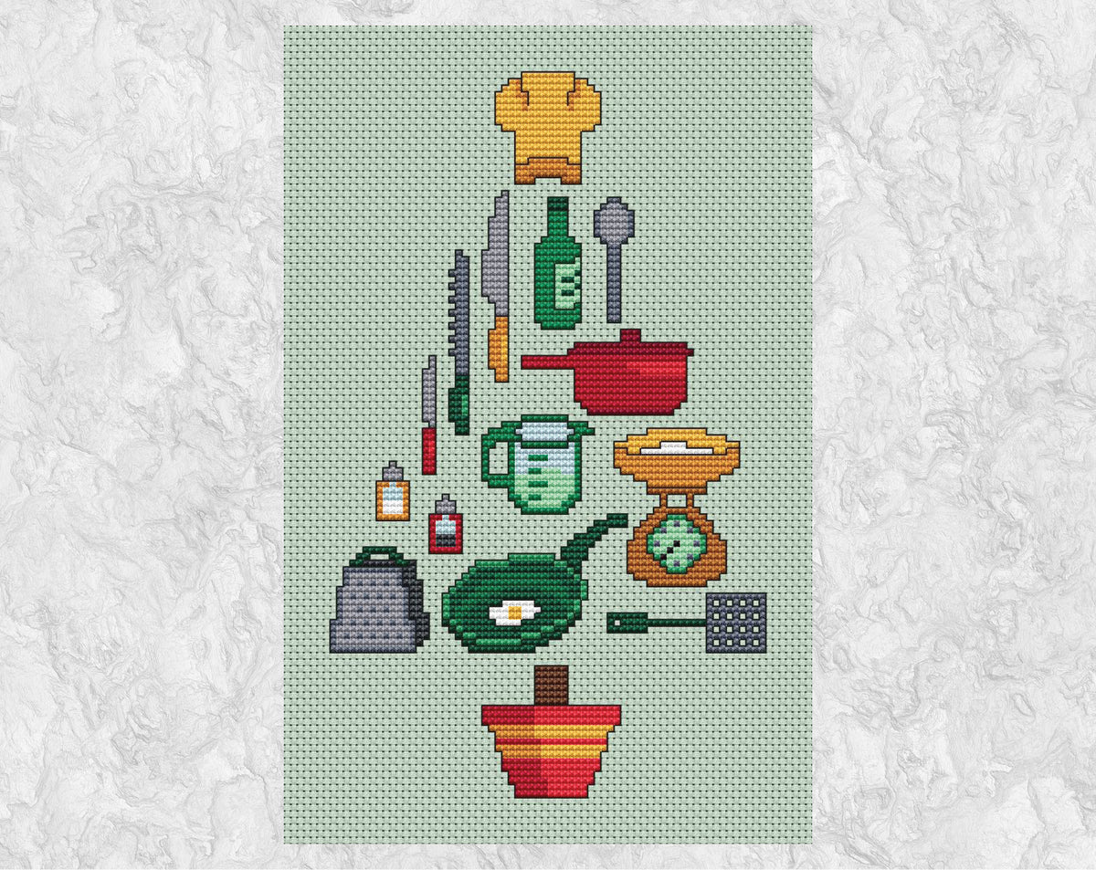 Cooking Christmas Tree cross stitch pattern – Climbing Goat Designs