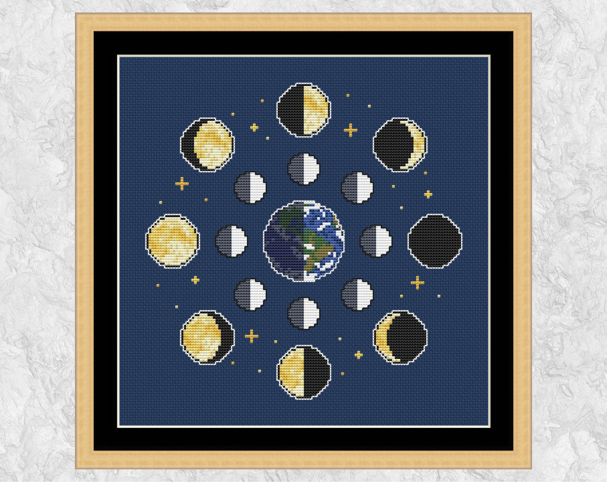 Moon Phases - Astronomy cross stitch pattern – Climbing Goat Designs