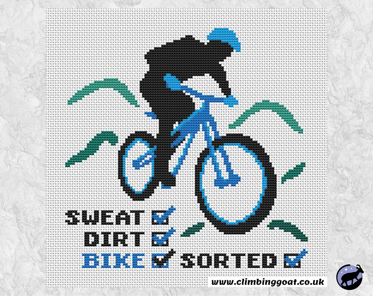 Mountain Biking cross stitch pattern – Climbing Goat Designs