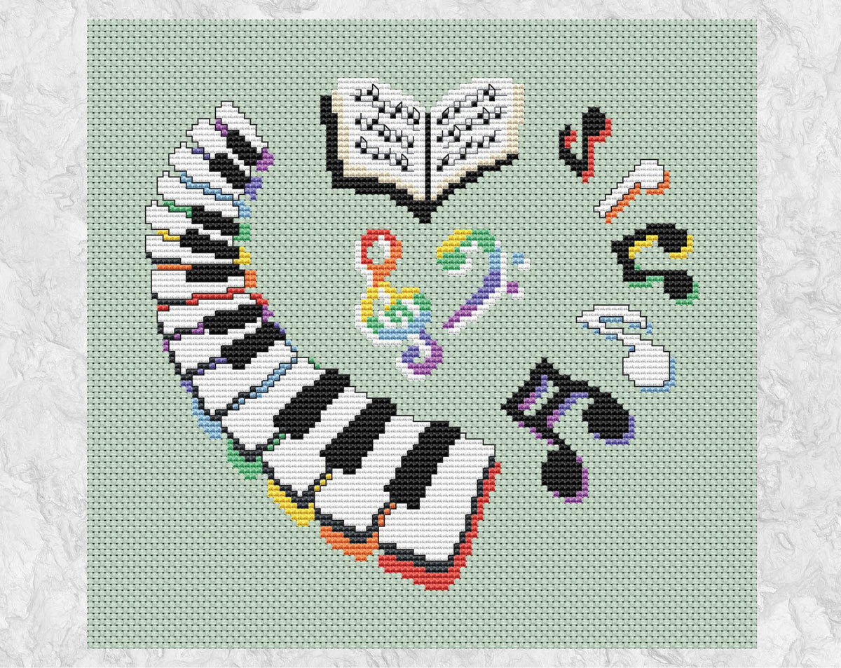 Piano Heart cross stitch pattern – Climbing Goat Designs