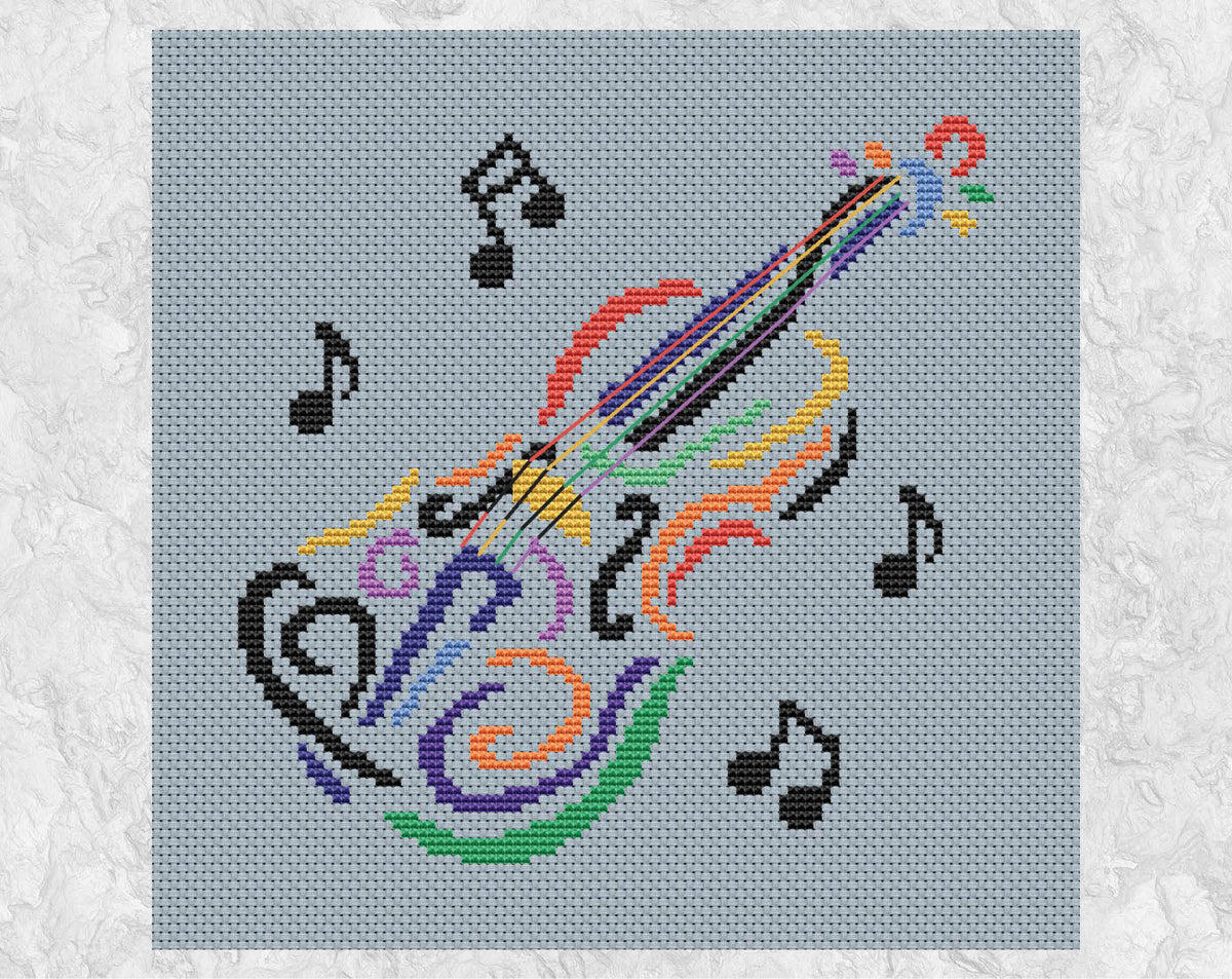 Rainbow Violin cross stitch pattern – Climbing Goat Designs