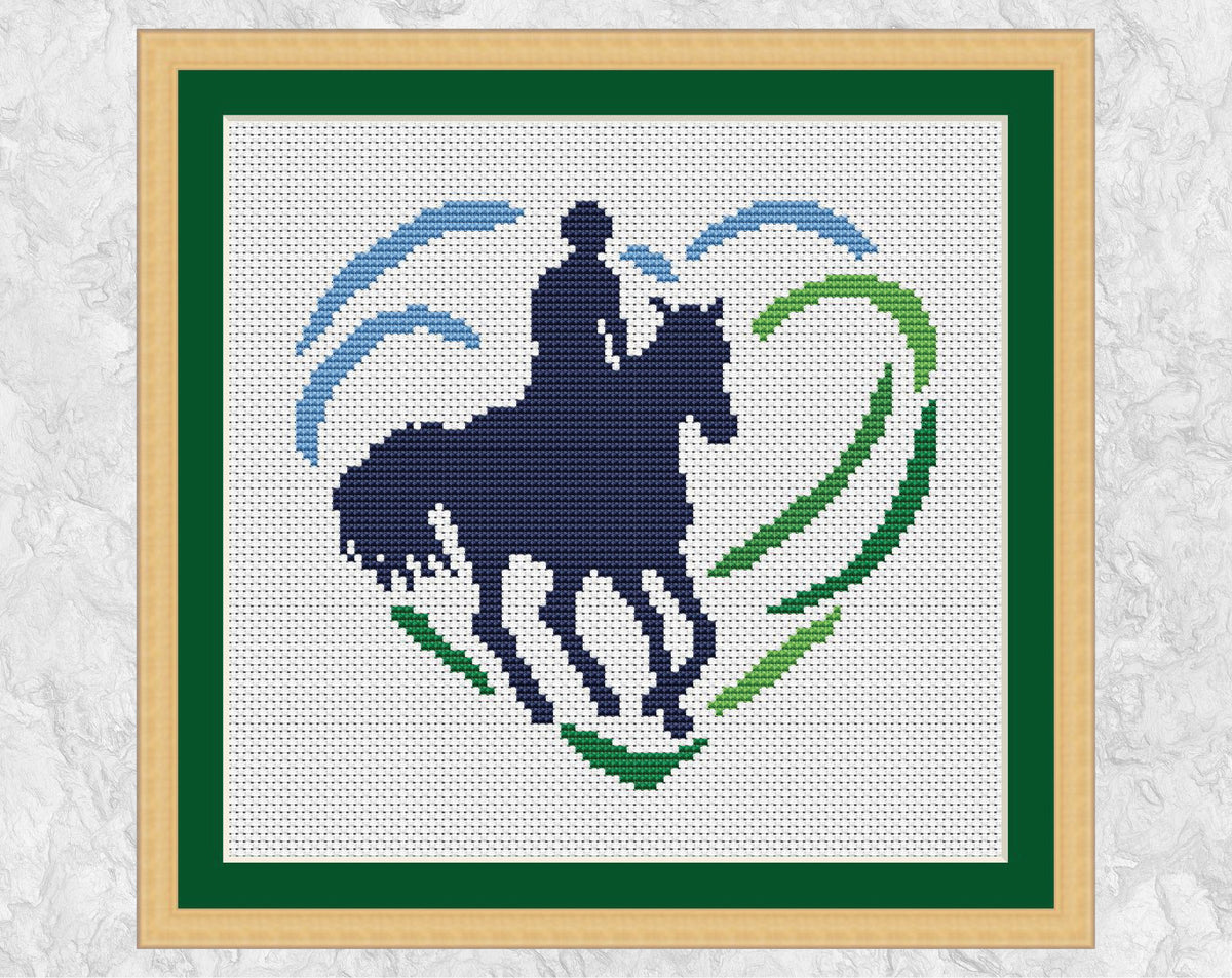 Horse Riding Heart cross stitch pattern - Sketched Heart Collection ...