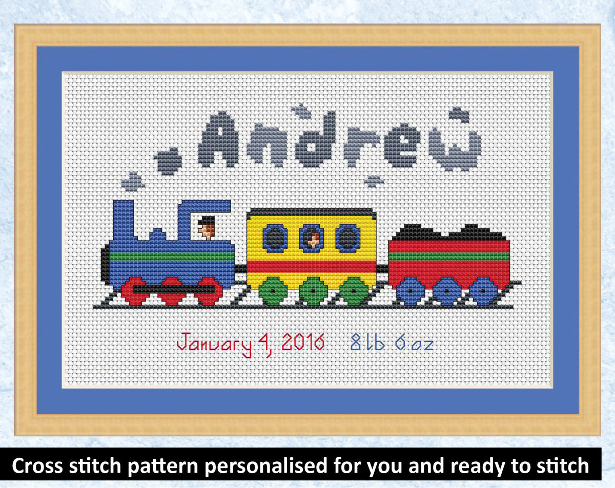 Steam Train Birth Sampler (smaller) - custom cross stitch pattern ...