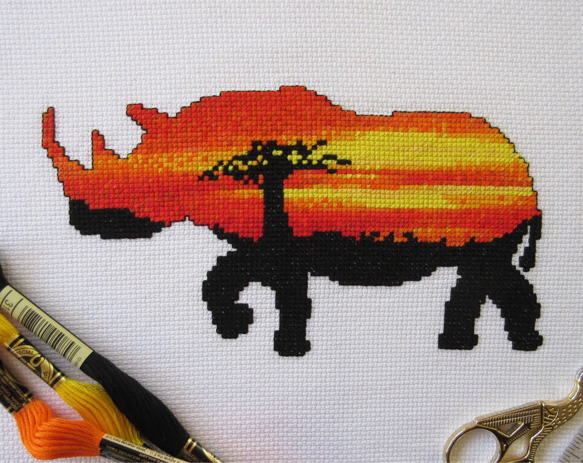 Sunset Rhino cross stitch pattern - Animals at Home Collection ...
