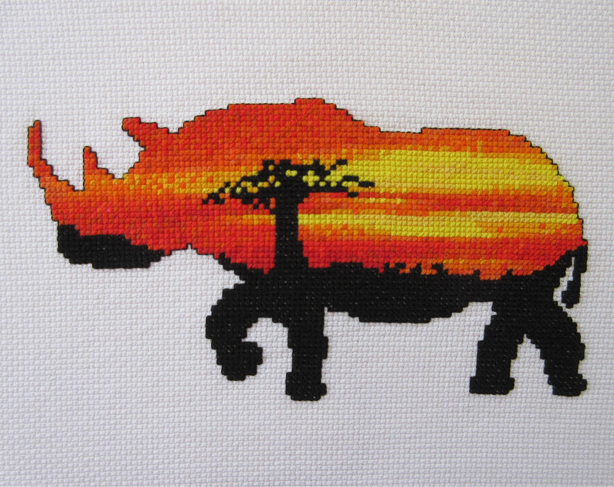 Sunset Rhino cross stitch pattern - Animals at Home Collection ...