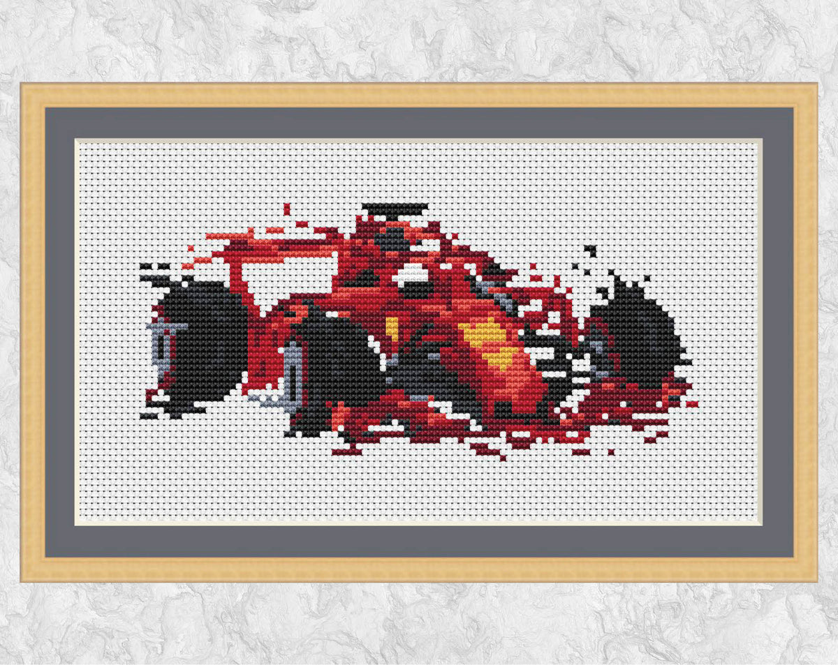 Modern Art Racing Car cross stitch pattern – Climbing Goat Designs