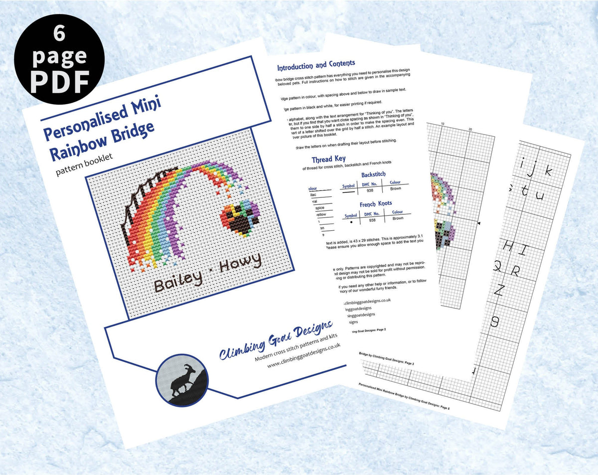 Personalised Mini Rainbow Bridge cross stitch pattern – Climbing Goat ...