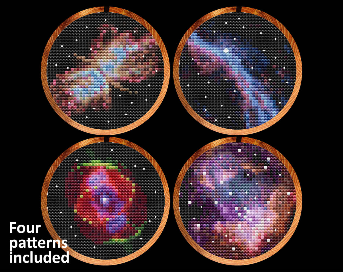 Nebulae and Galaxy cross stitch patterns - set of four Astronomy desig ...